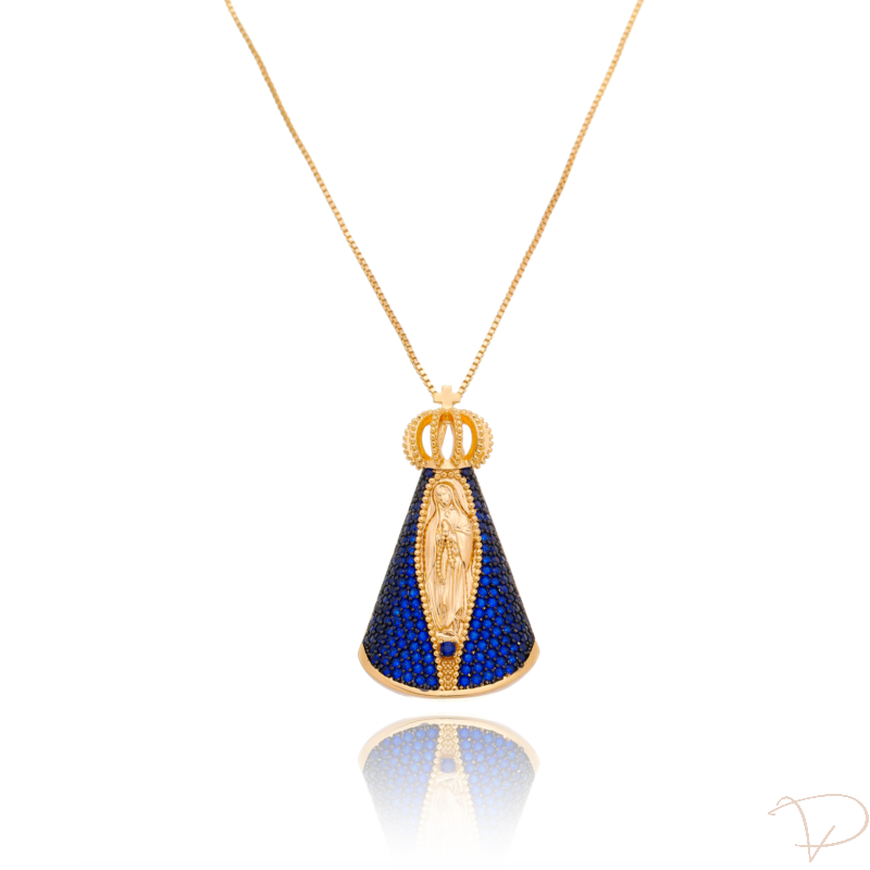 Colar com pingente nossa senhora cravejado banhado a ouro 18k - Vanessa ... Colar com pingente nossa senhora cravejado banhado a ouro 18k - Vanessa ...